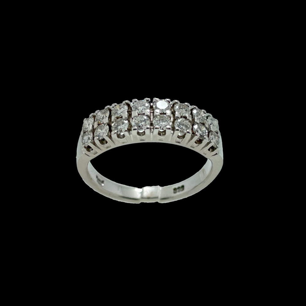BAGUE DEMI-TOUR COMPLET DEUX LIGNES SERTIE DE 16 DIAMANTS OR GRIS 14K ...