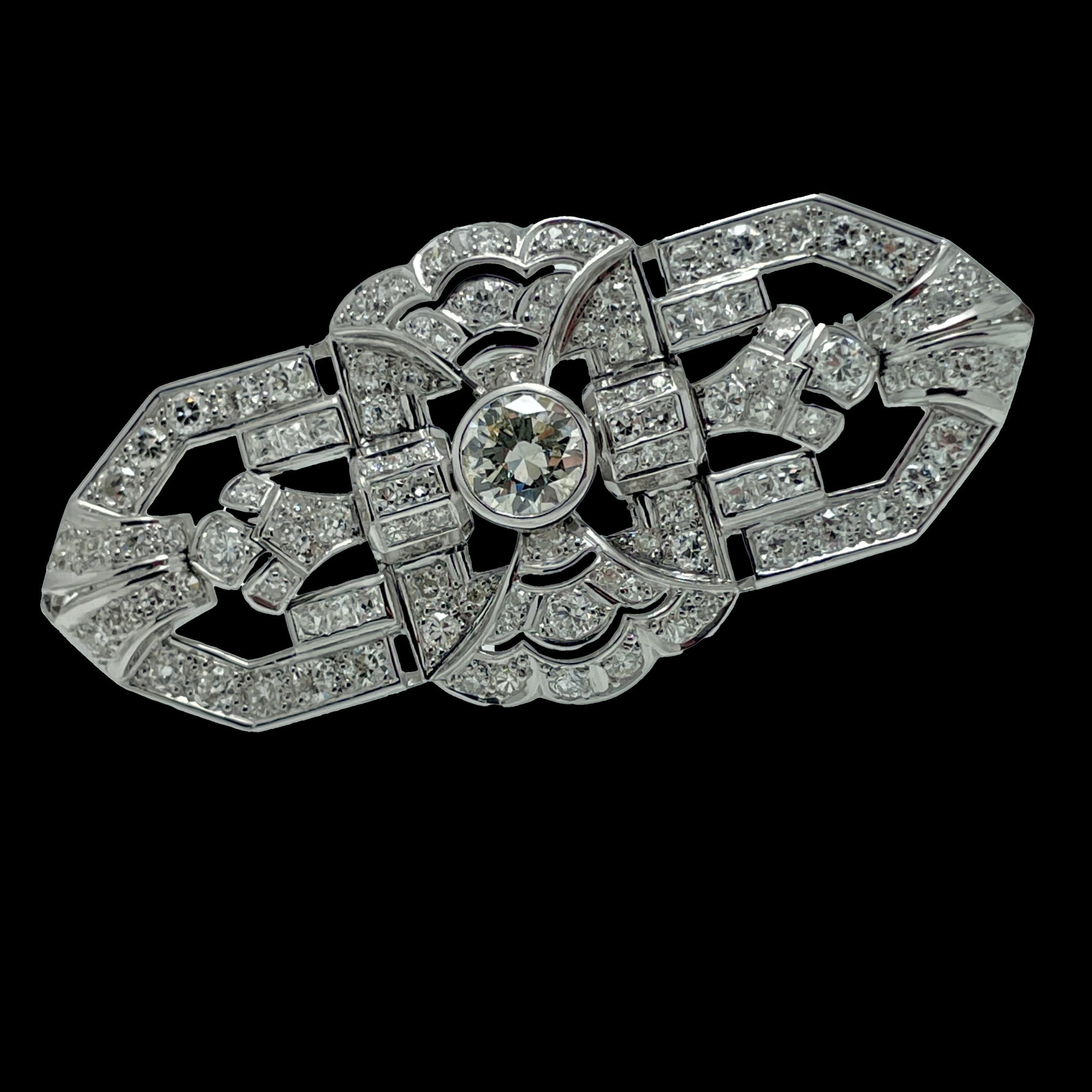 BROCHE ART DECO PLATINE 950 ET 113 DIAMANTS - OR24